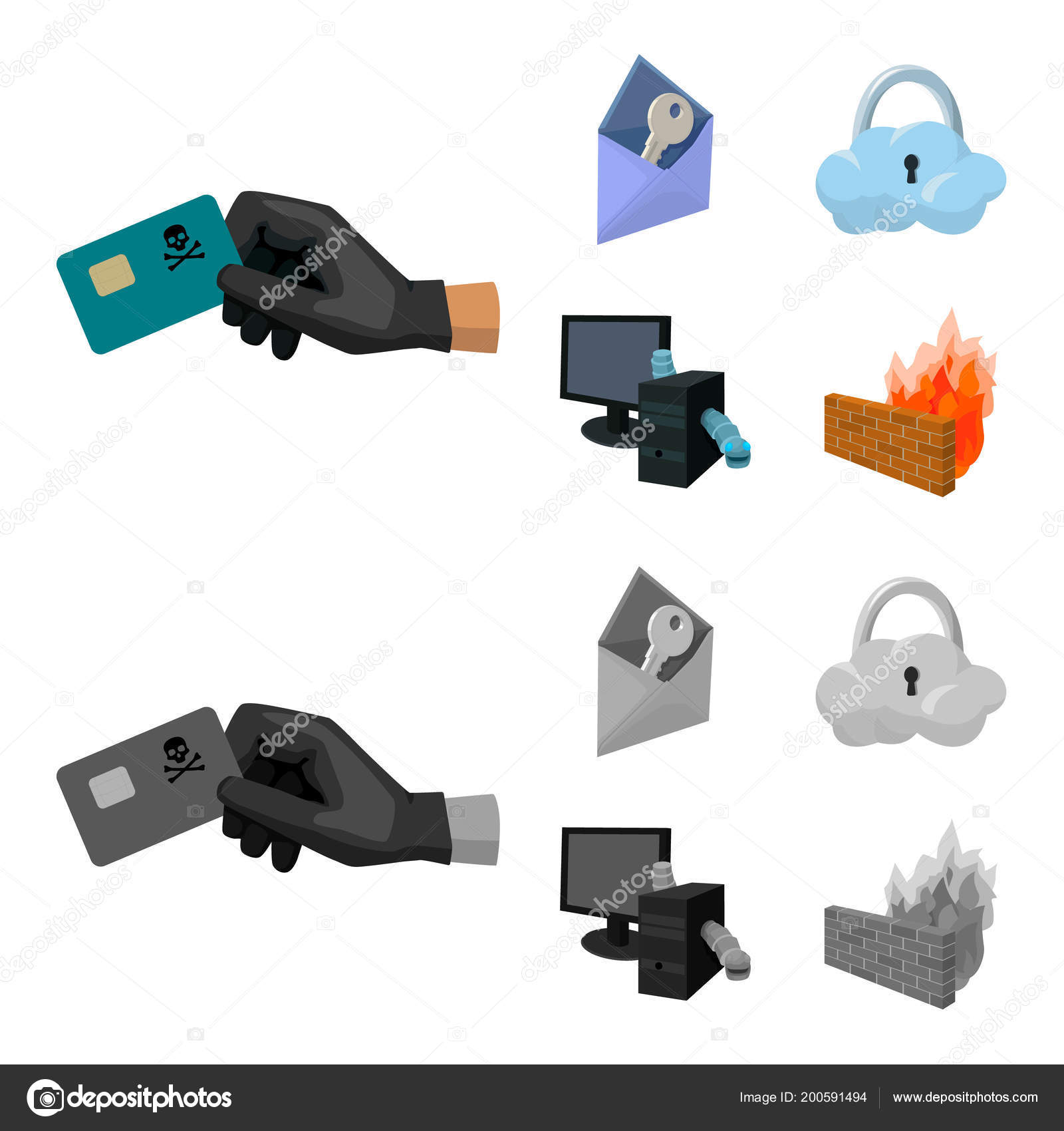 System Internet Connection Code Hackers And Hacking Set Collection Icons In Cartoon