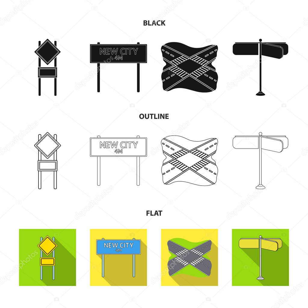 Se ales de tr fico y otro icono web en negro, plano, contorno style.Road junctions iconos en la ...