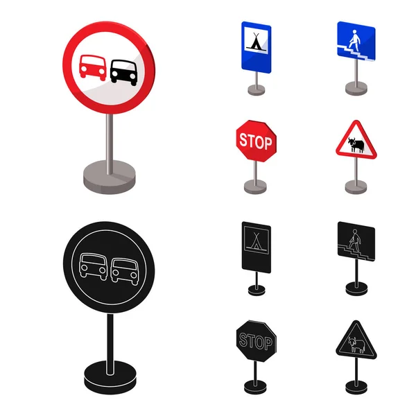 Different types of road signs cartoon,black,monochrome icons in set ...