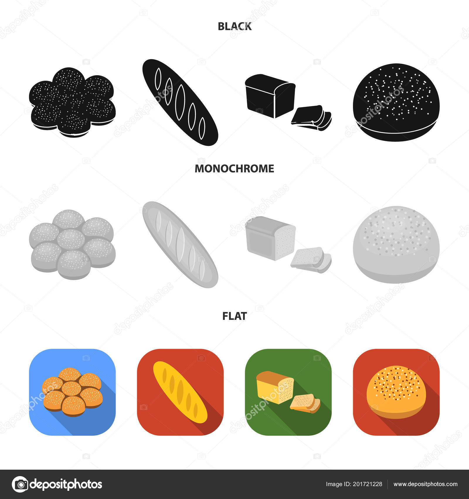 Cut loaf, bread roll with powder, half of bread, baking.Bread set ...