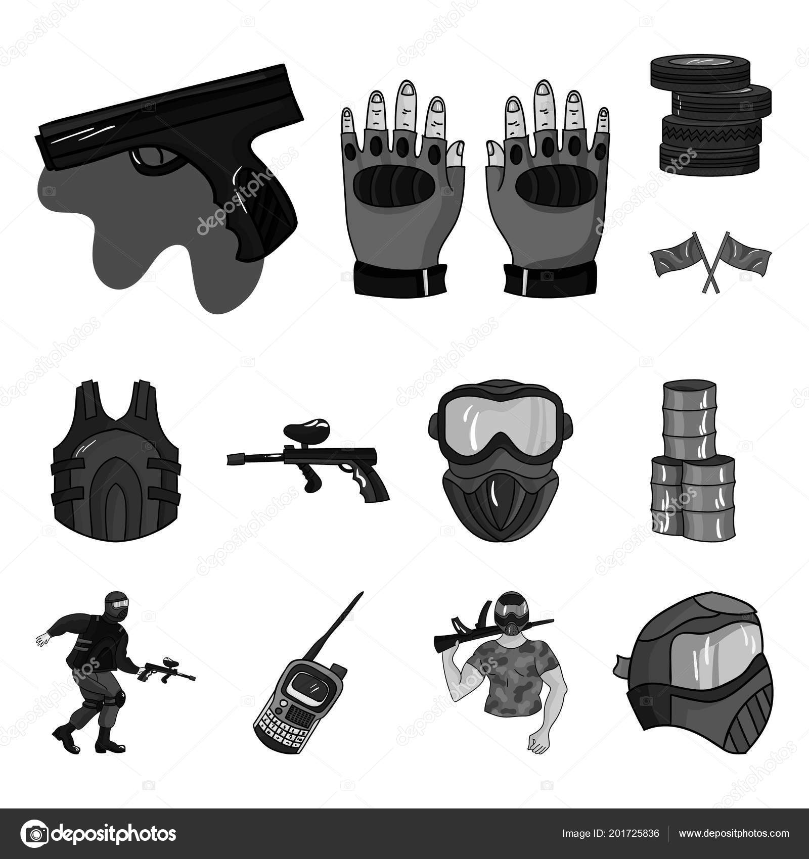 Paintball, team game monochrome icons in set collection for design ...