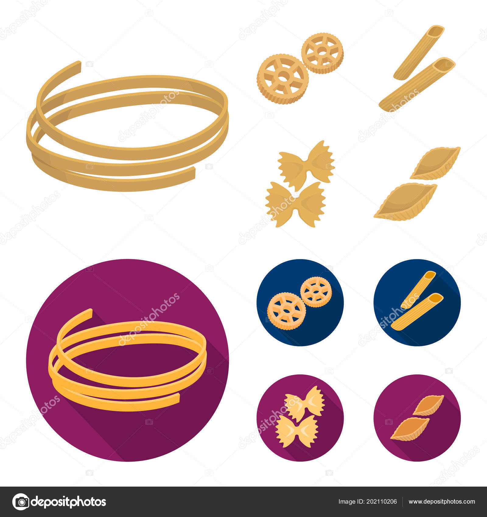 Different types of pasta. Types of pasta set collection icons in ...