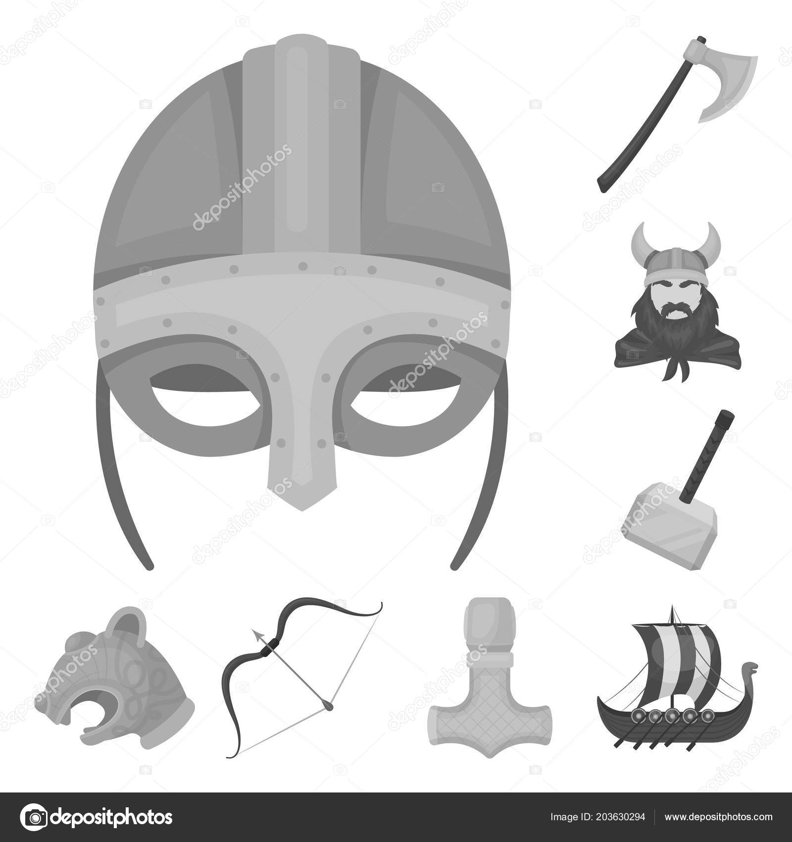 Image vectorielle Vikings et attributs monochromes icônes dans la collection ensemble pour ...