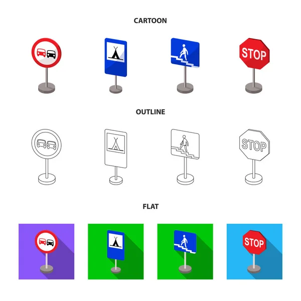 Different types of road signs cartoon,black,monochrome icons in set ...