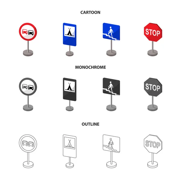 Different types of road signs cartoon,black,monochrome icons in set ...
