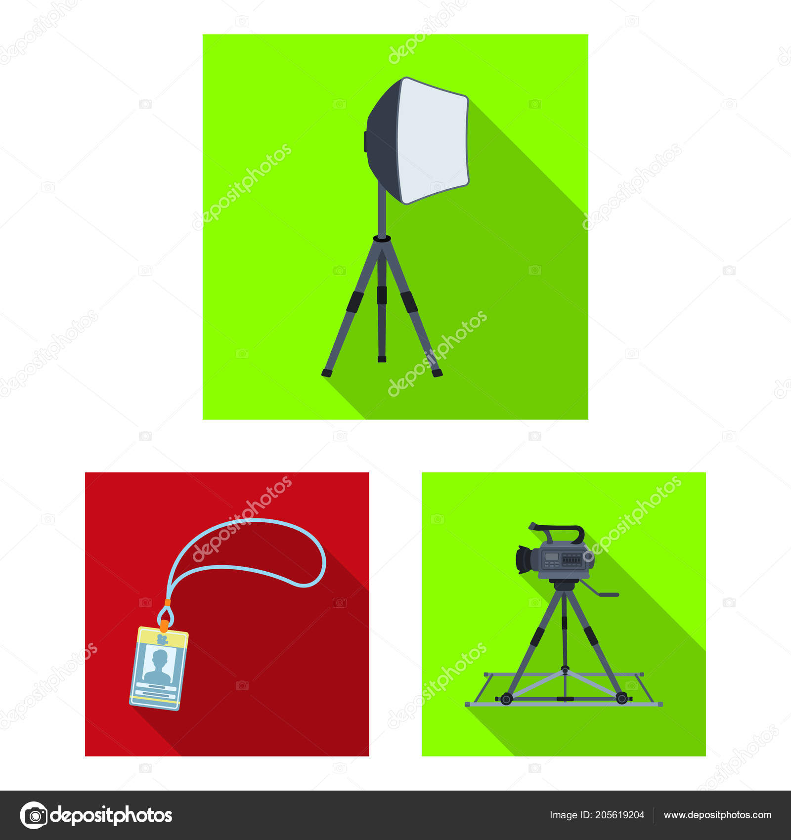 Making a movie flat icons in set collection for design. Attributes and ...