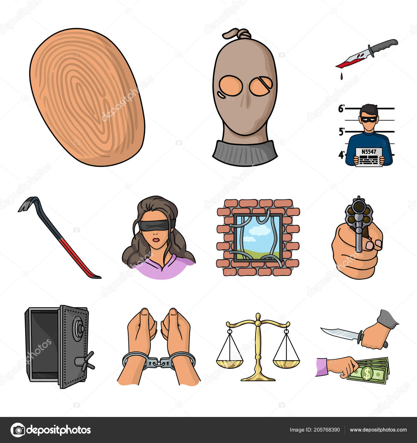 Crime And Punishment Cartoon Icons In Set Collection For Design