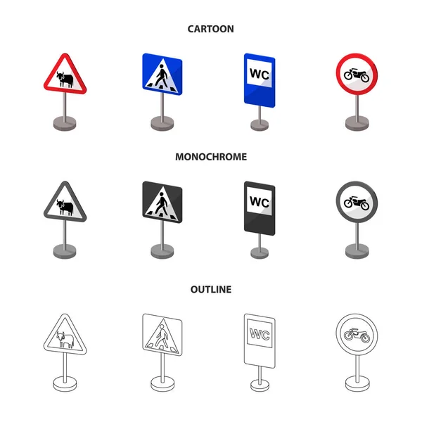 Different types of road signs cartoon,black,outline icons in set ...