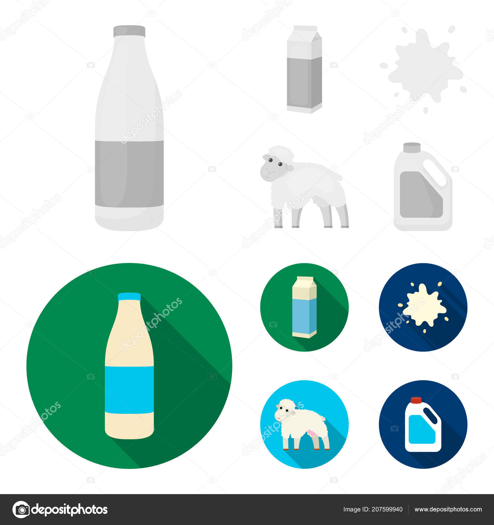 Billet pack, sheep.blue, canister.Moloko set collection icons in ...