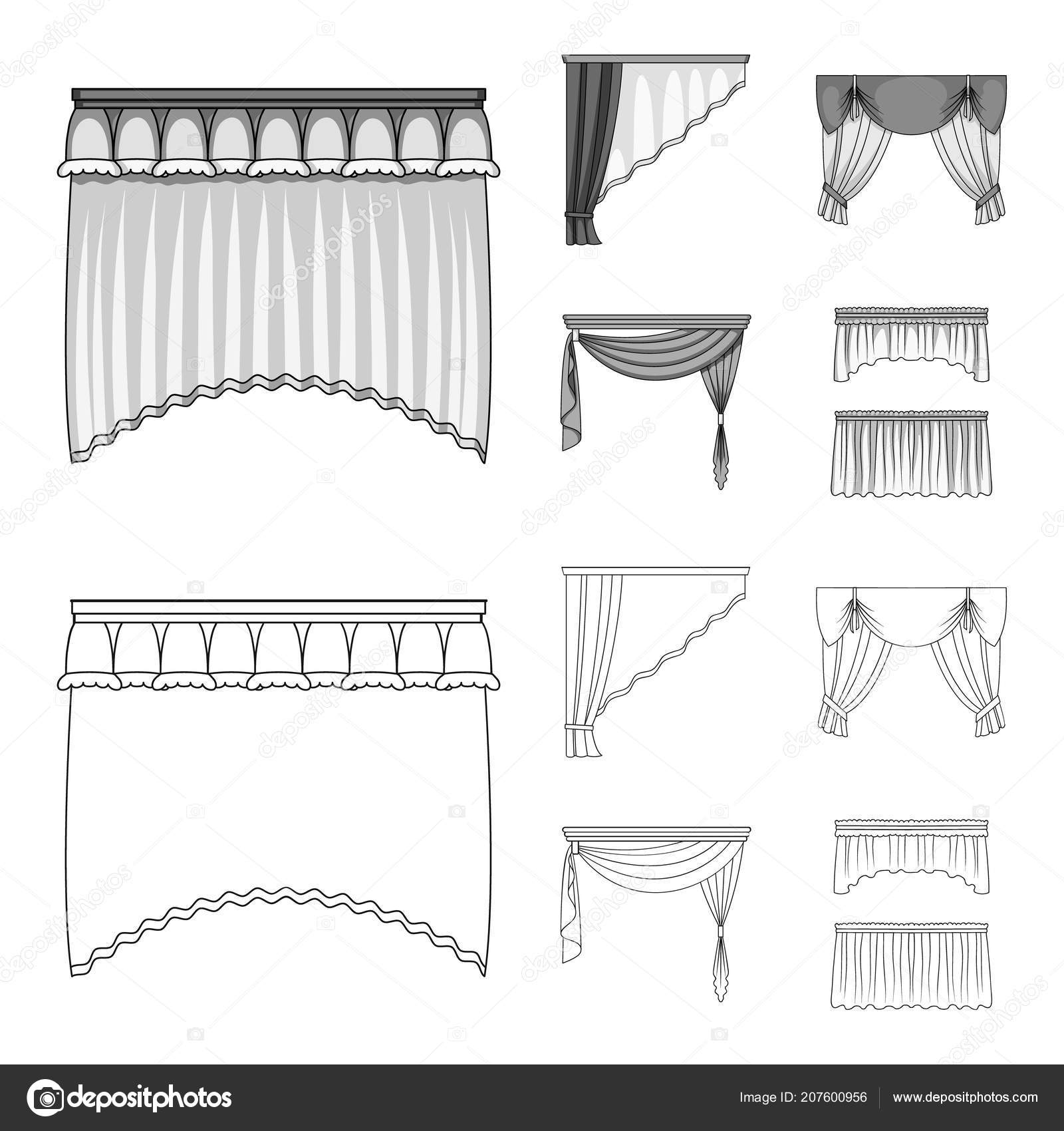 Different types of window curtains.Curtains set collection icons in ...