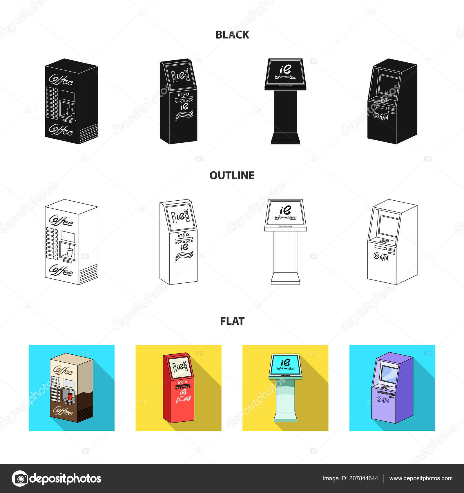 Coffee machine, ATM, information terminal. Terminals set collection ...