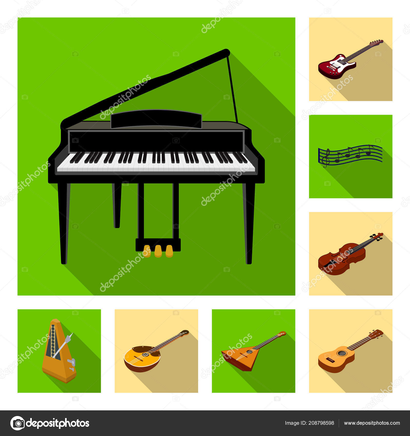 Musical instrument flat icons in set collection for design. String and ...