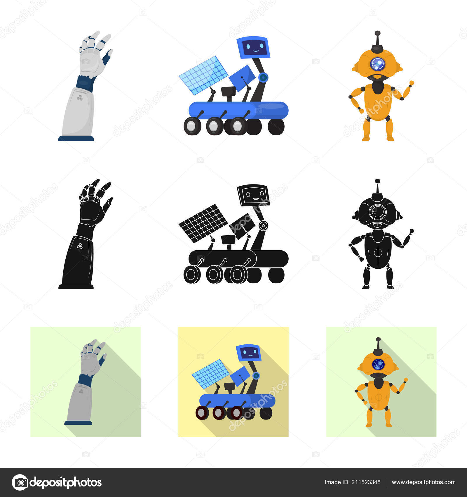 Vector design of robot and factory logo. Set of robot and space vector ...