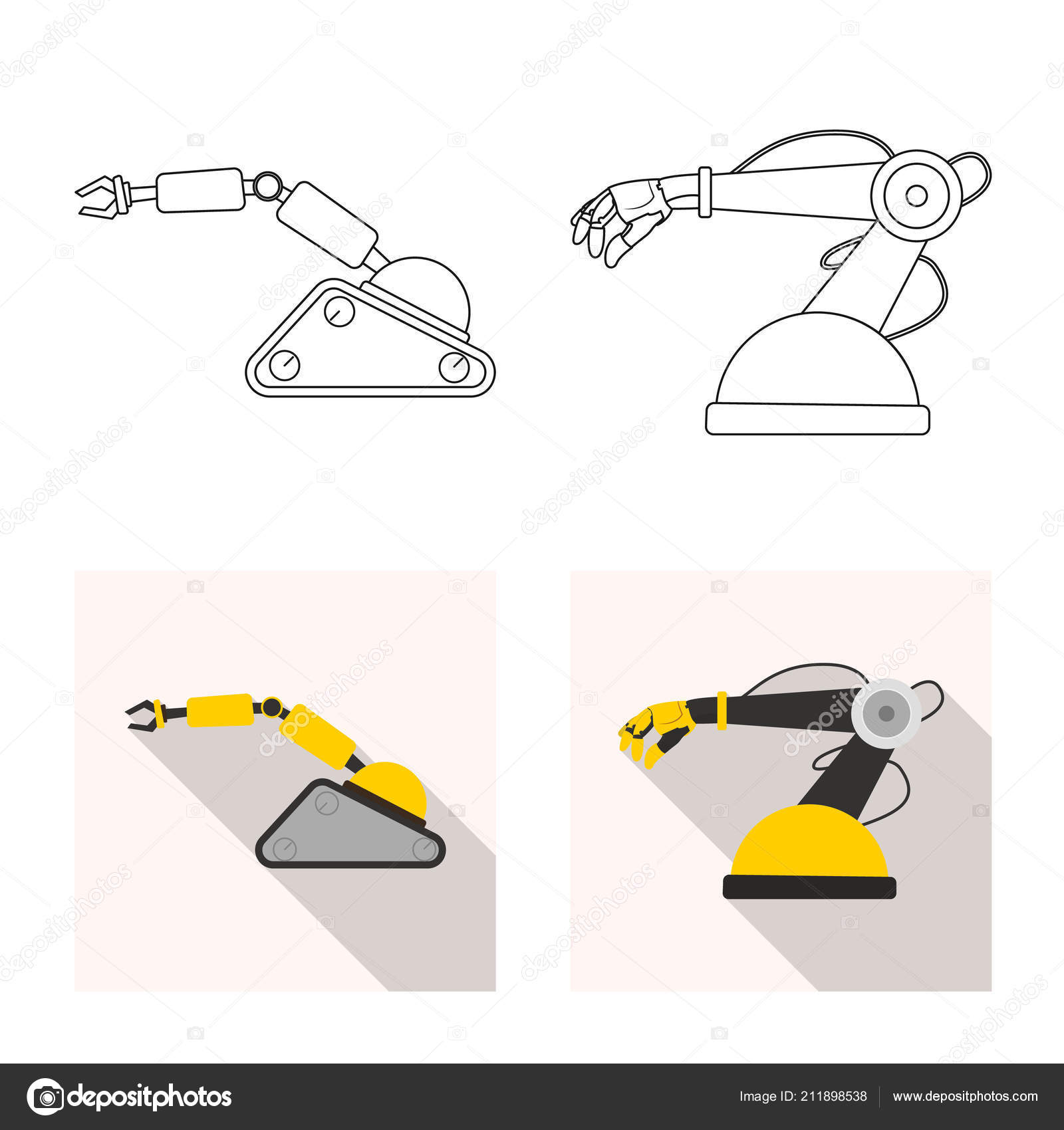 Vector design of robot and factory sign. Collection of robot and space ...