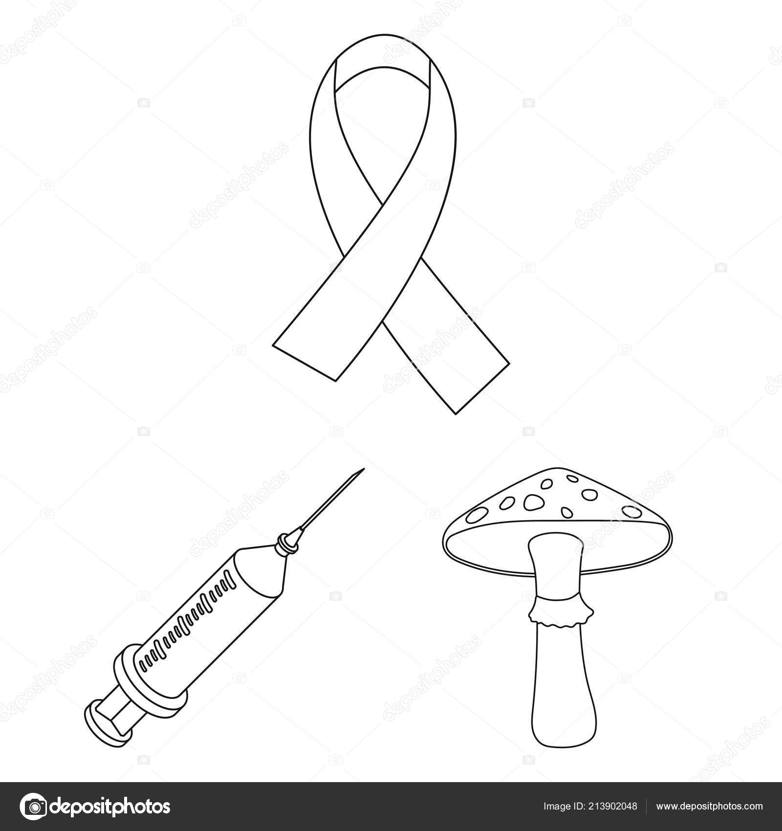 Drug addiction and attributes outline icons in set collection for ...