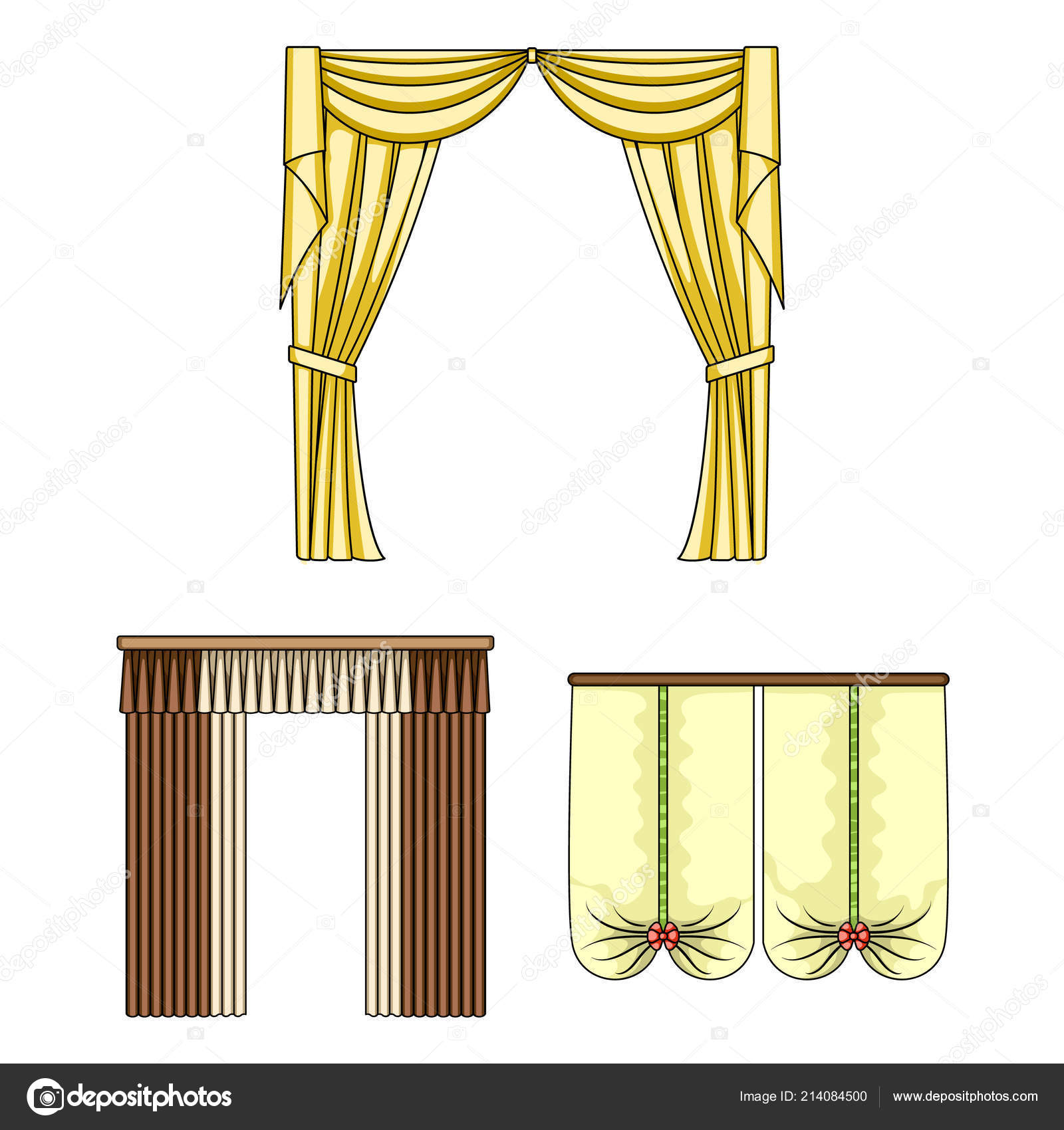 Different kinds of curtains cartoon icons in set collection for design ...