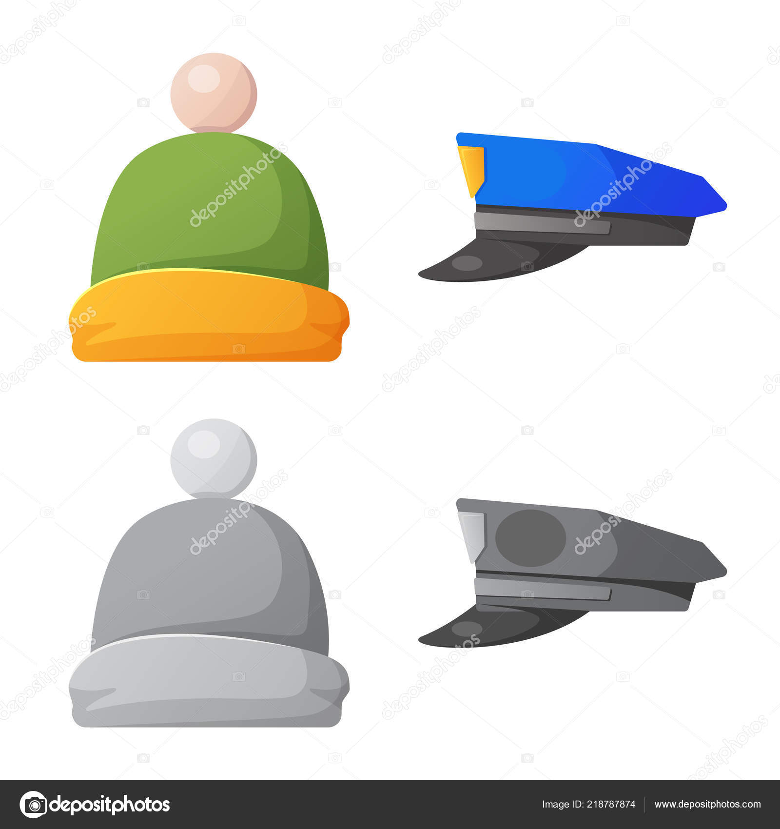 Vector illustration of headgear and cap sign. Collection of headgear ...