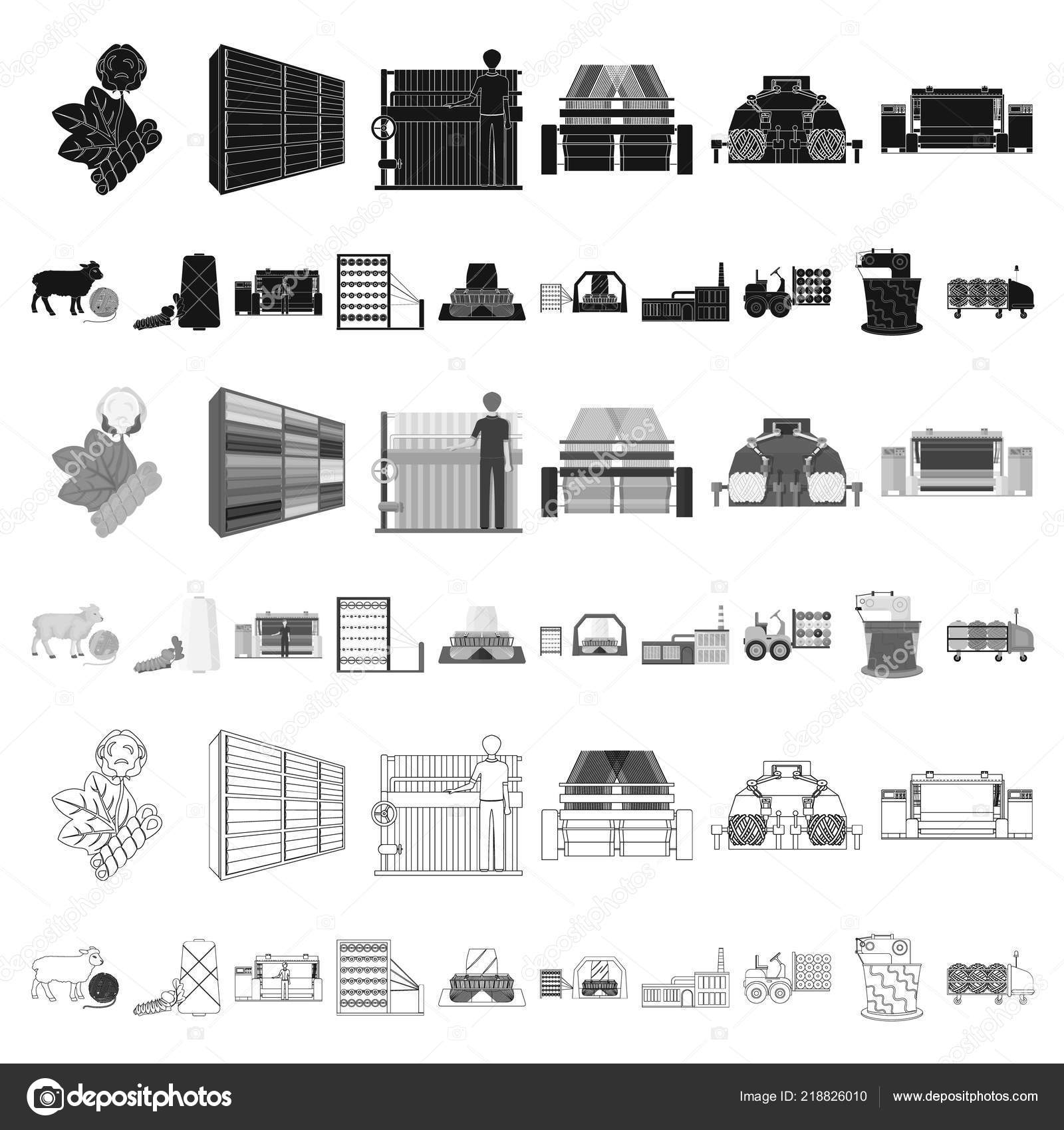 Textile Industry Cartoon Icons Set Collection Design Textile Equipment ...