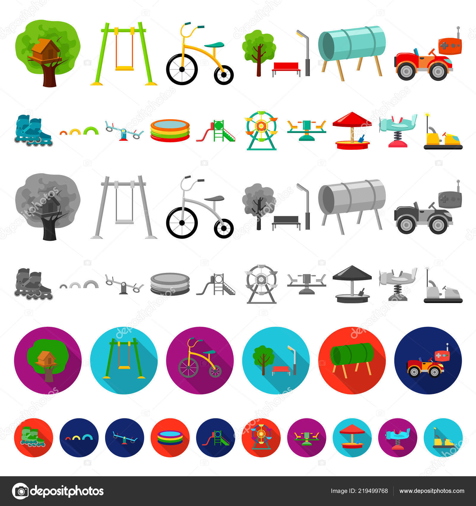 Playground, entertainment cartoon icons in set collection for design ...