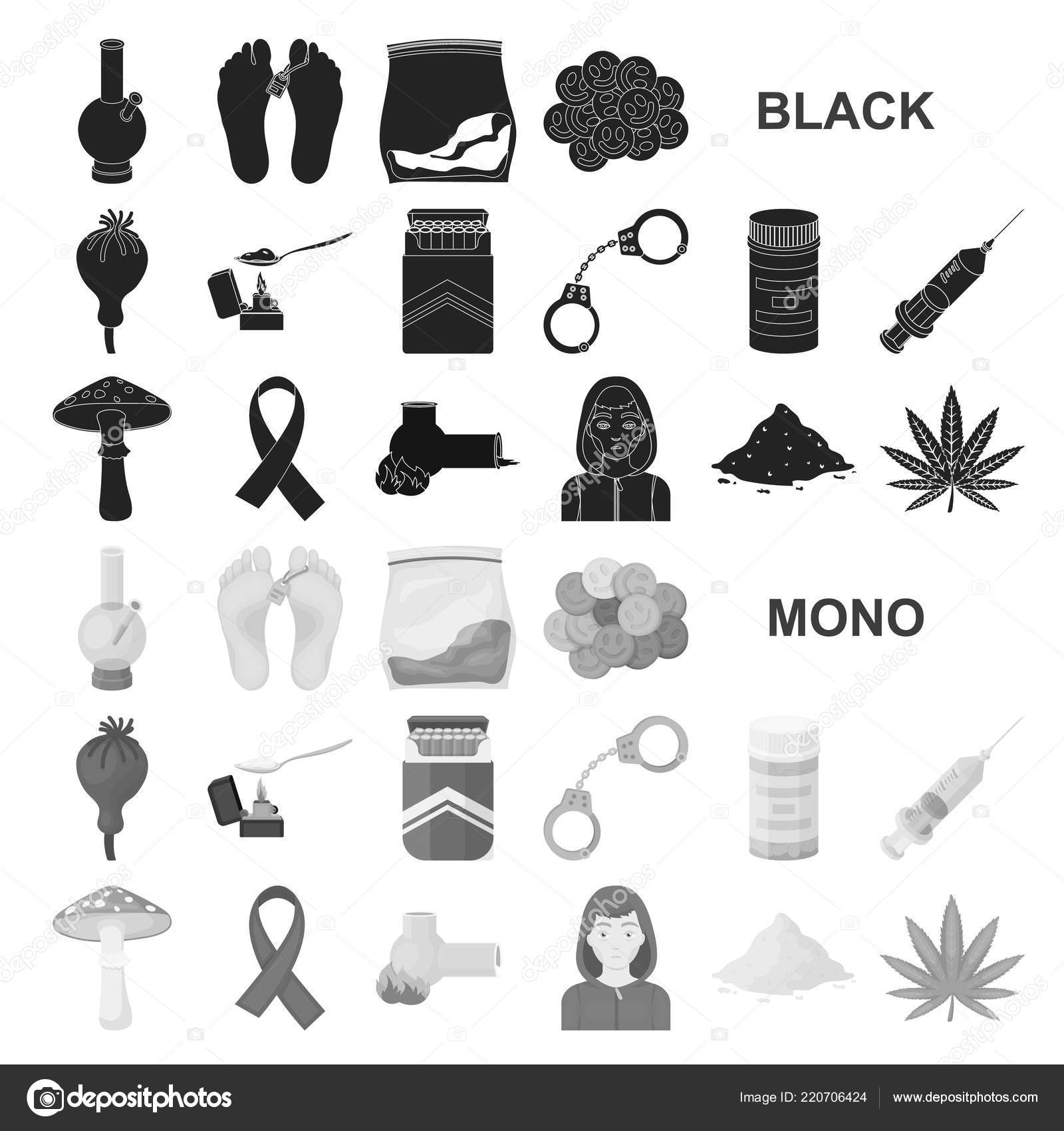 Drug addiction and attributes black icons in set collection for design ...
