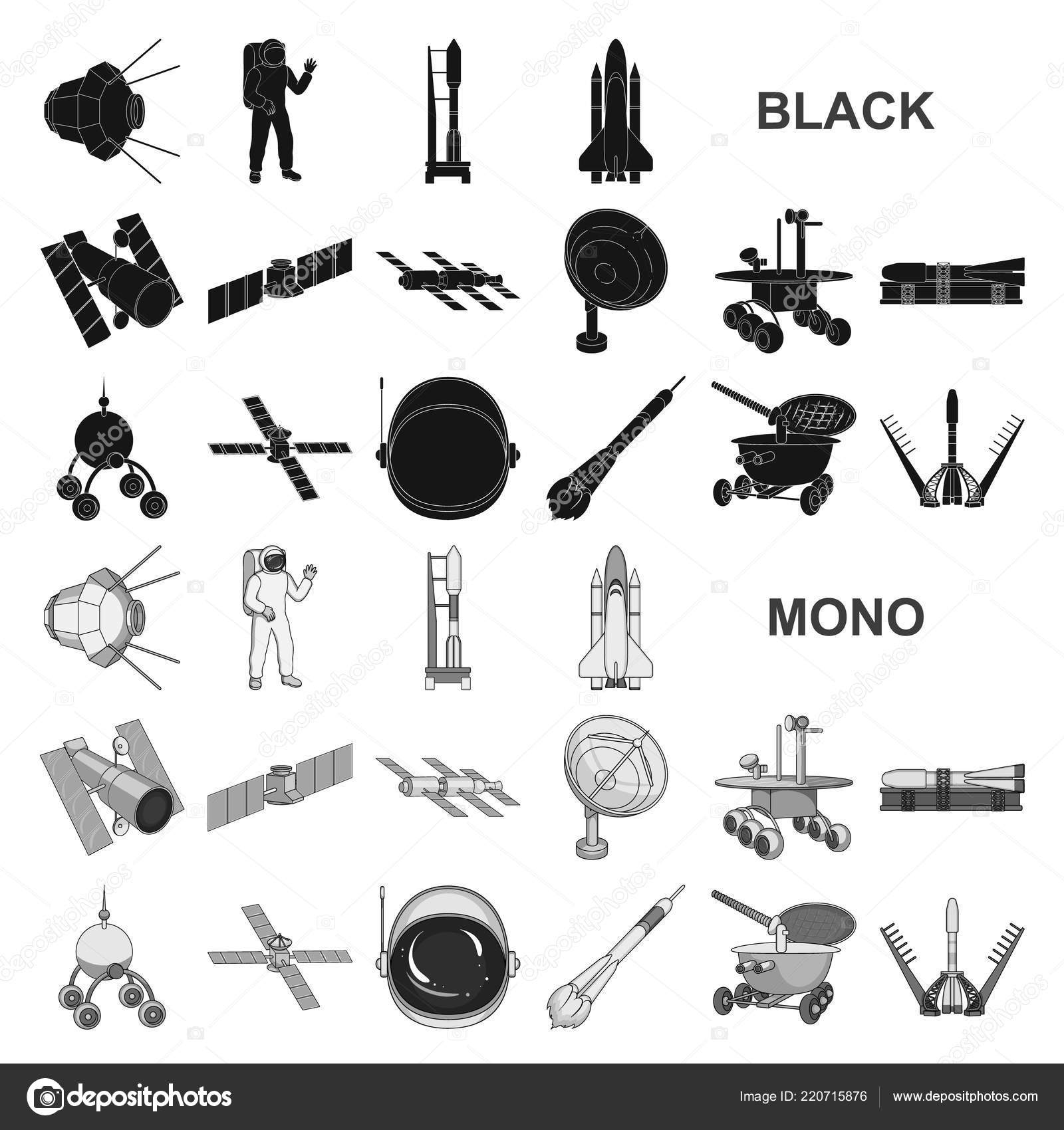 Space technology black icons in set collection for design.Spacecraft ...