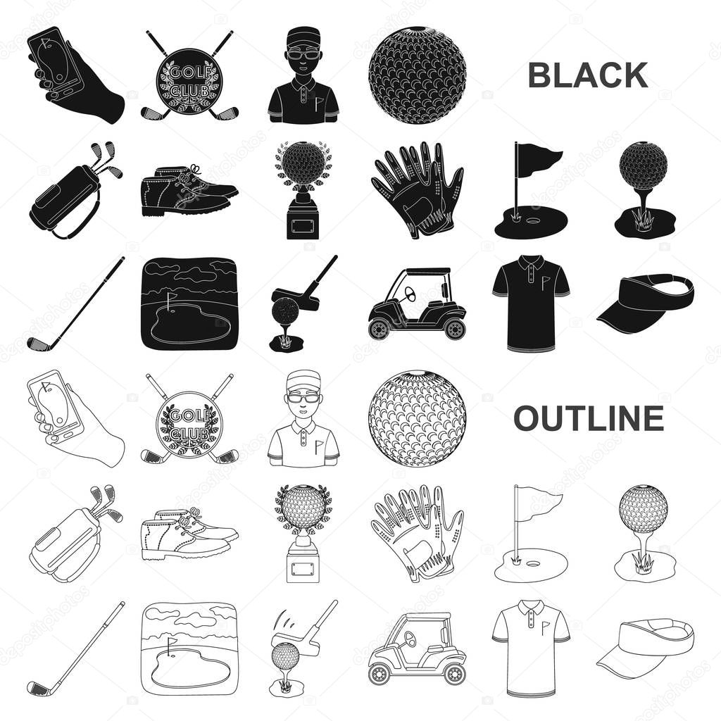 Golf y atributos iconos negros en la colección de conjuntos para design ...