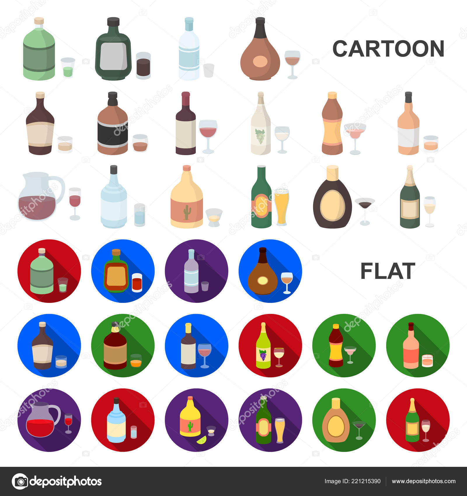 Types of alcohol cartoon icons in set collection for design. Alcohol in ... Types of alcohol cartoon icons in set collection for design. Alcohol in ...