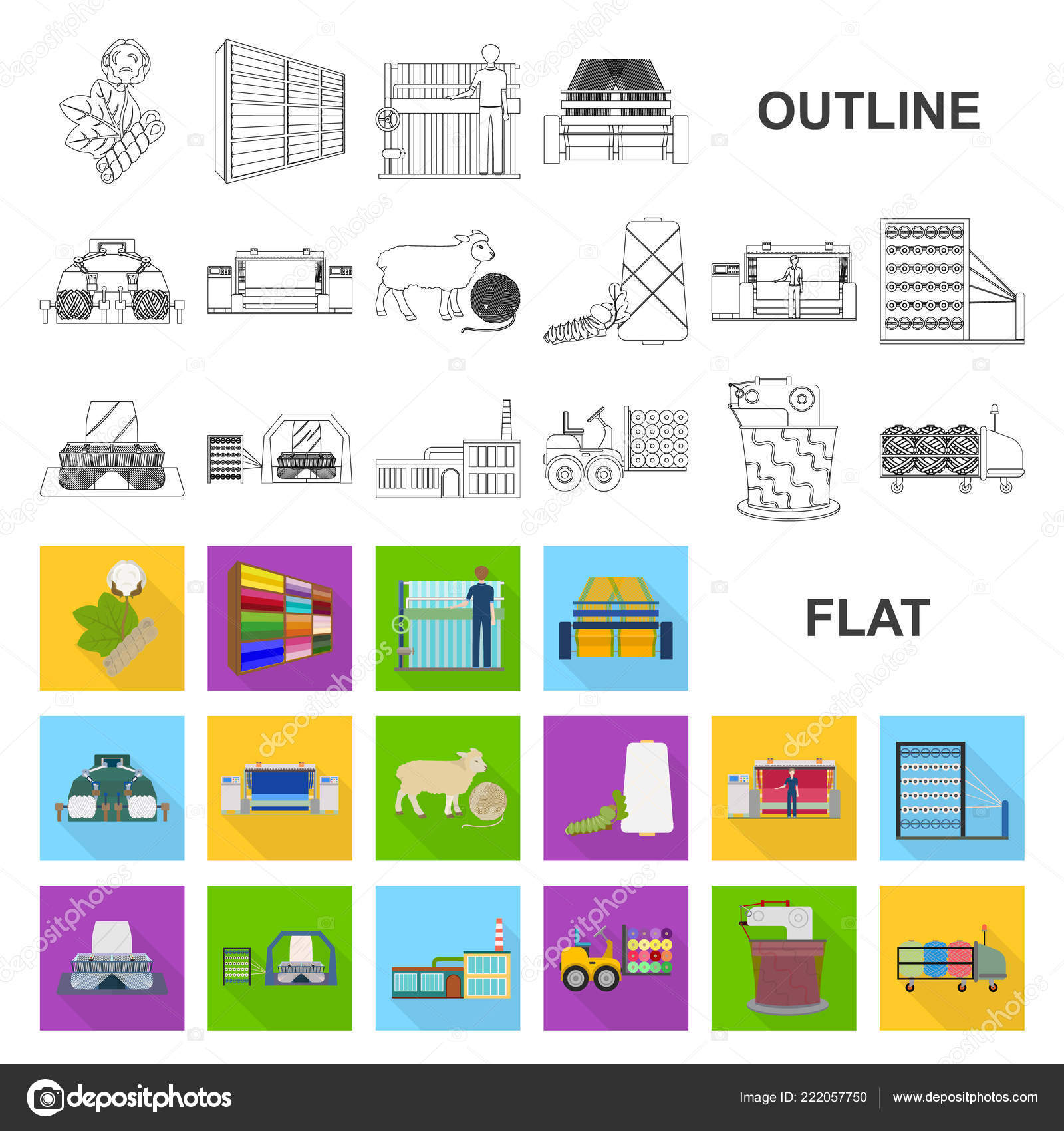 Textile Industry Flat Icons In Set Collection For Design Textile