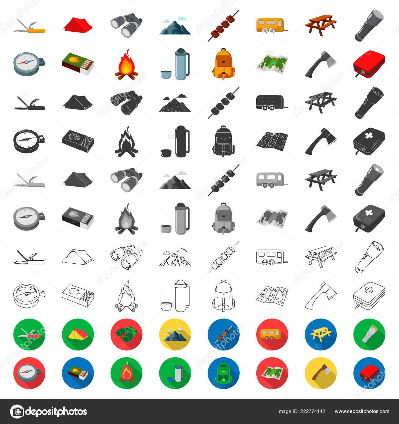 Rest in the camping cartoon icons in set collection for design. Camping ...