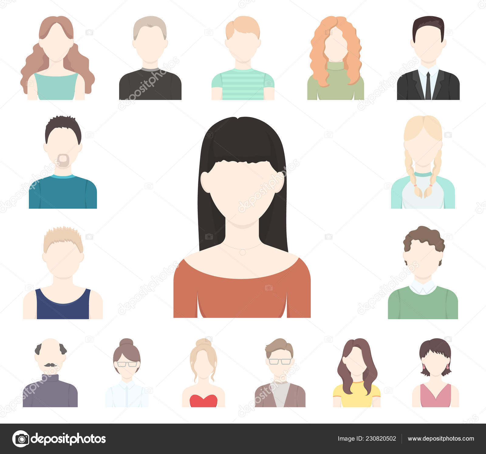 디자인에 대 한 설정된 컬렉션에 아바타와 얼굴 만화 아이콘. 사람 모양 벡터 기호 재고 웹 일러스트. 스톡 벡터 ...