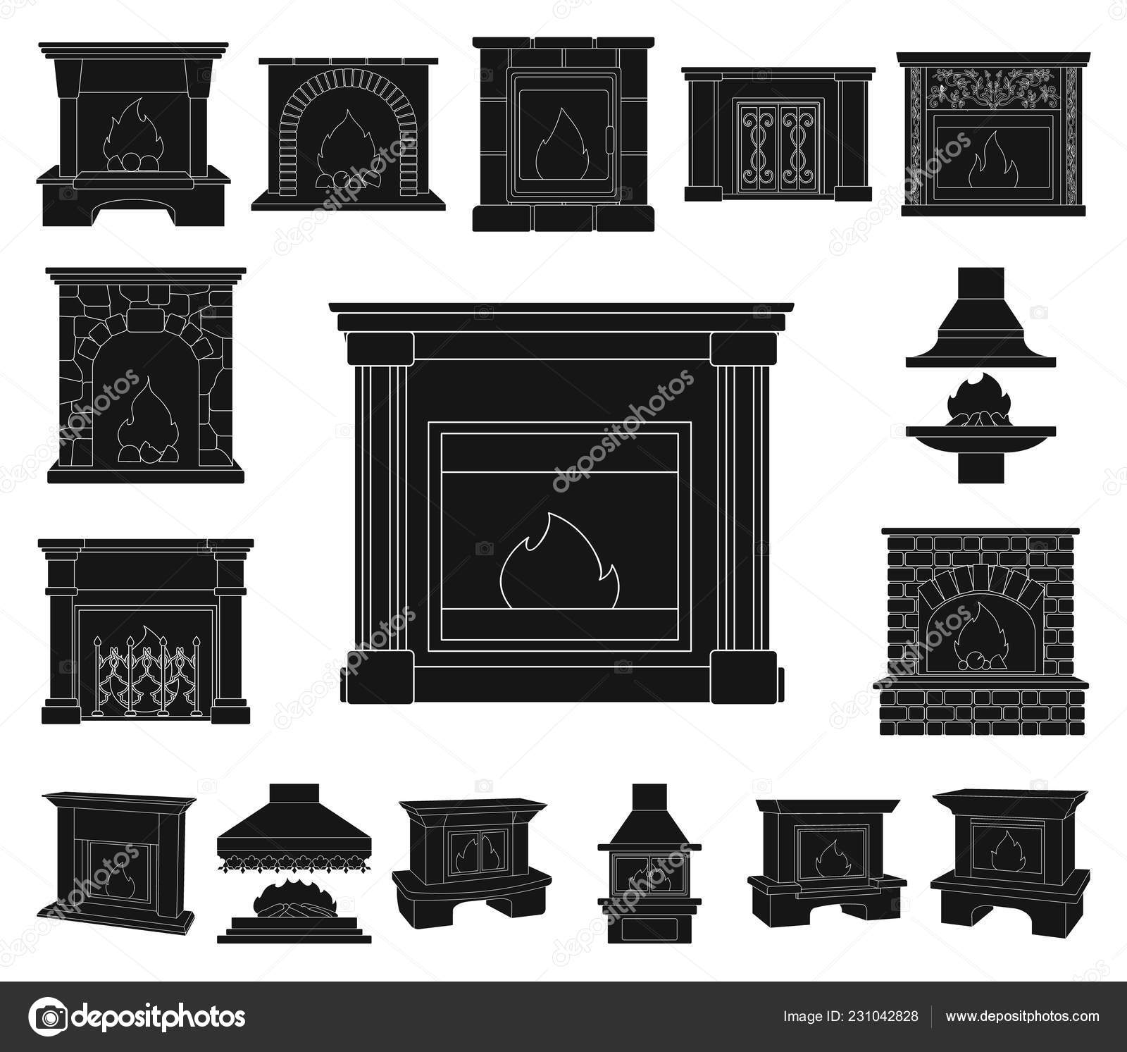 Diferentes tipos de chimeneas iconos negros en la colección de ...
