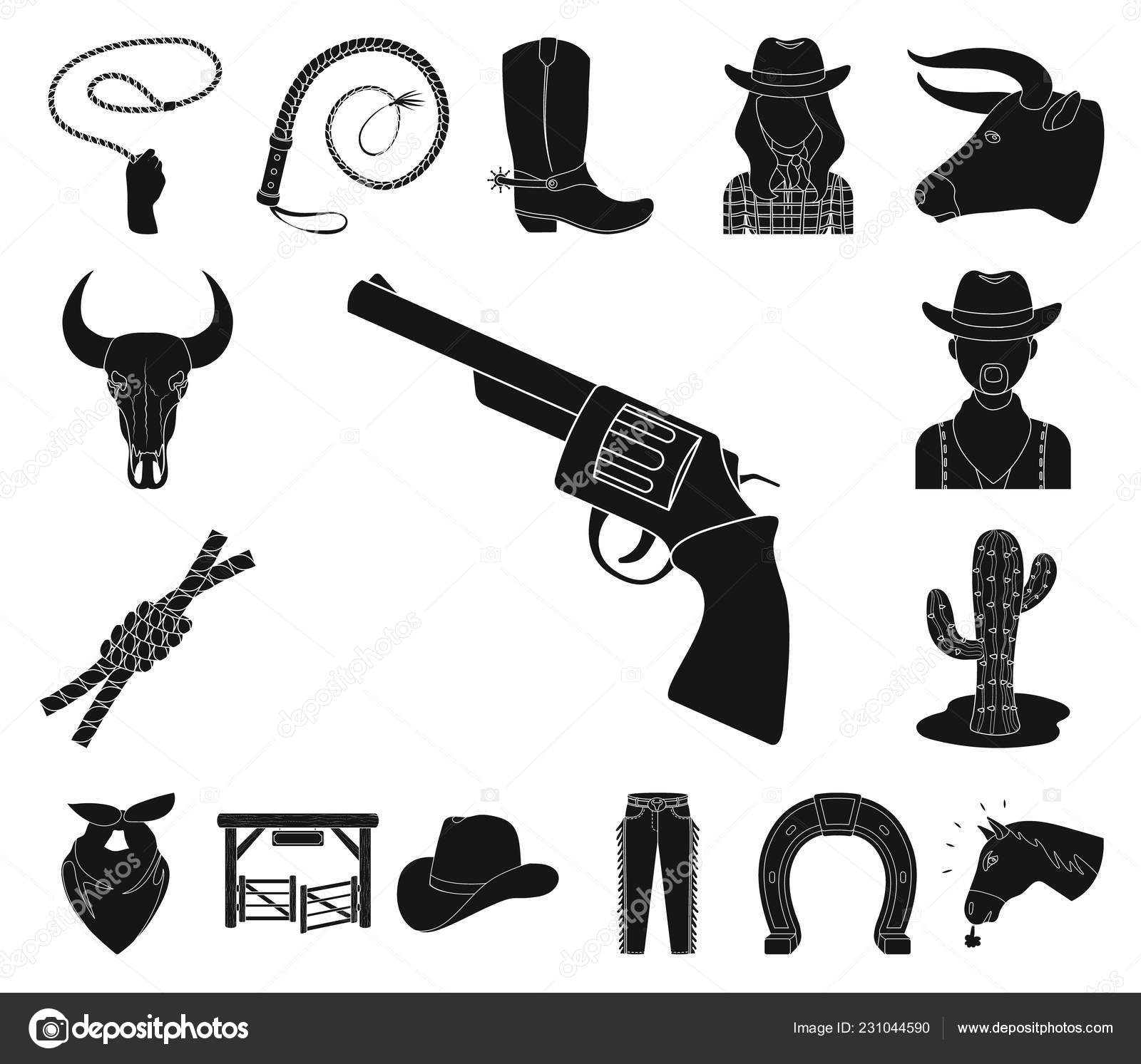 Rodeo, competition black icons in set collection for design. Cowboy and ...