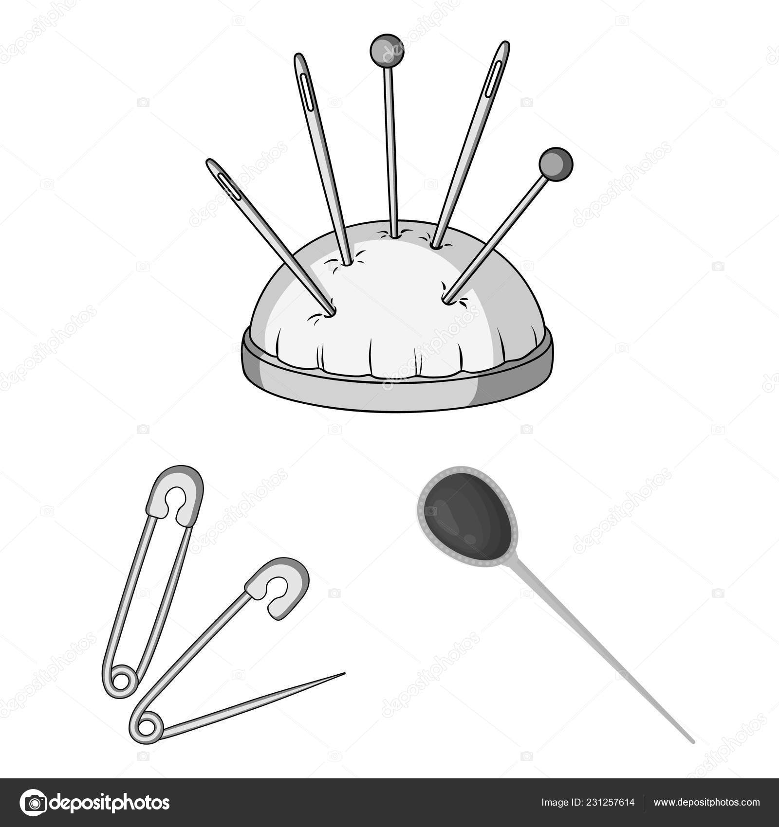 Vector illustration of pin and sewing sign. Collection of pin and ...