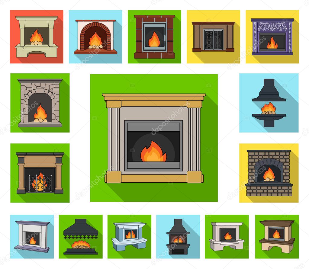 Diferentes tipos de chimeneas iconos planos en la colección de ...