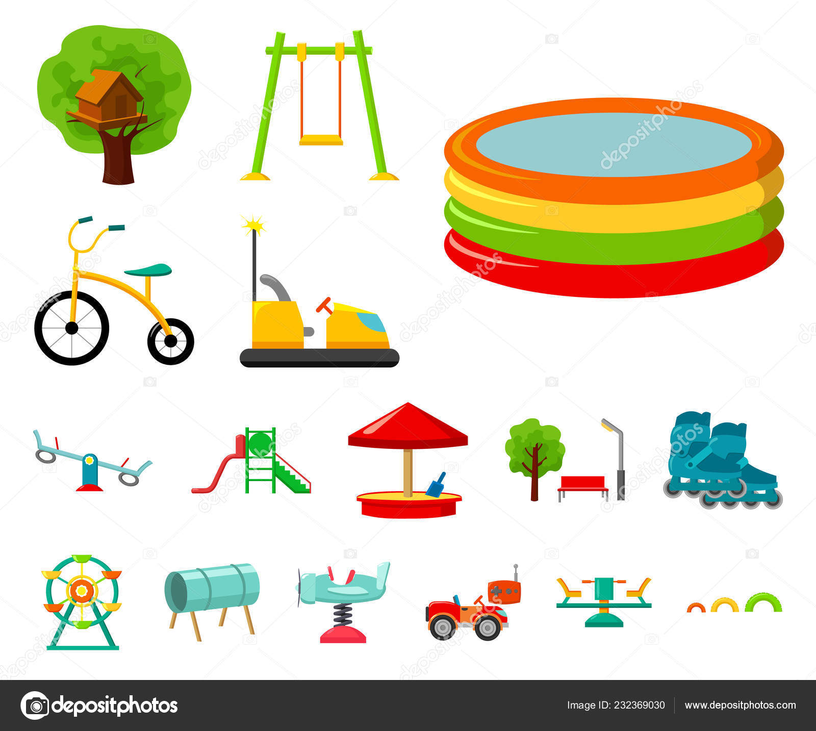 Playground, entertainment cartoon icons in set collection for design ...