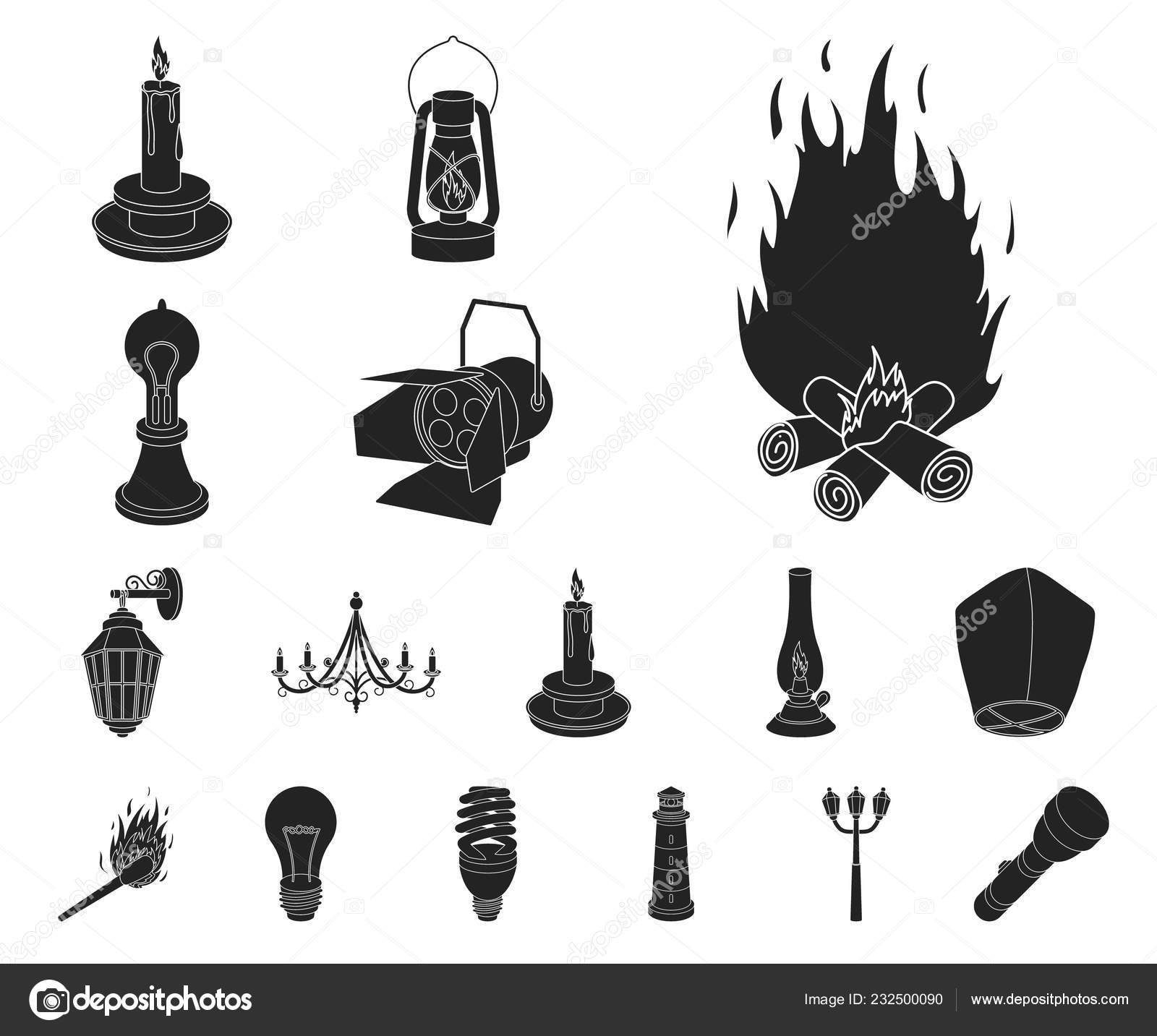 Light source black icons in set collection for design. Light and ...