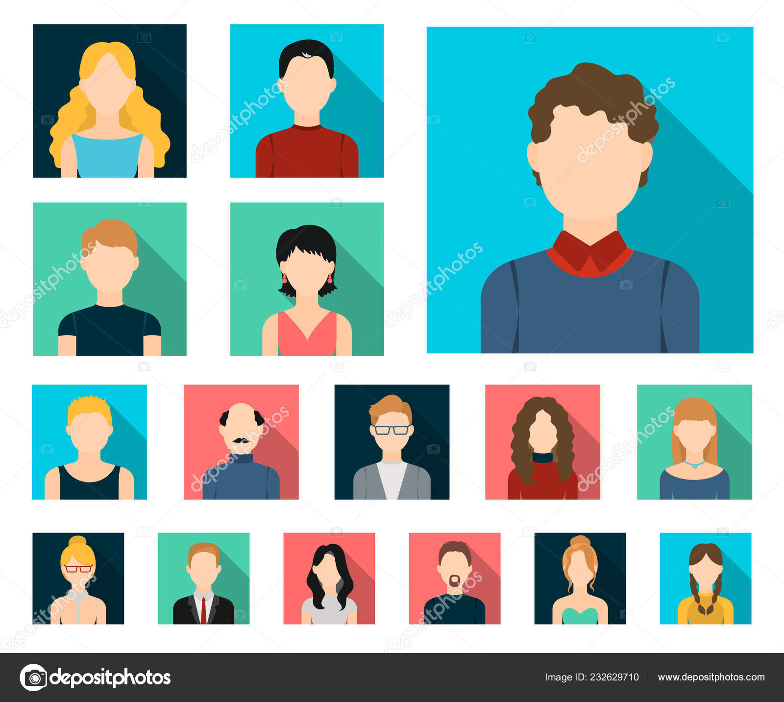Avatar Face Flat Icons Set Collection Design Persons Appearance Vector ...