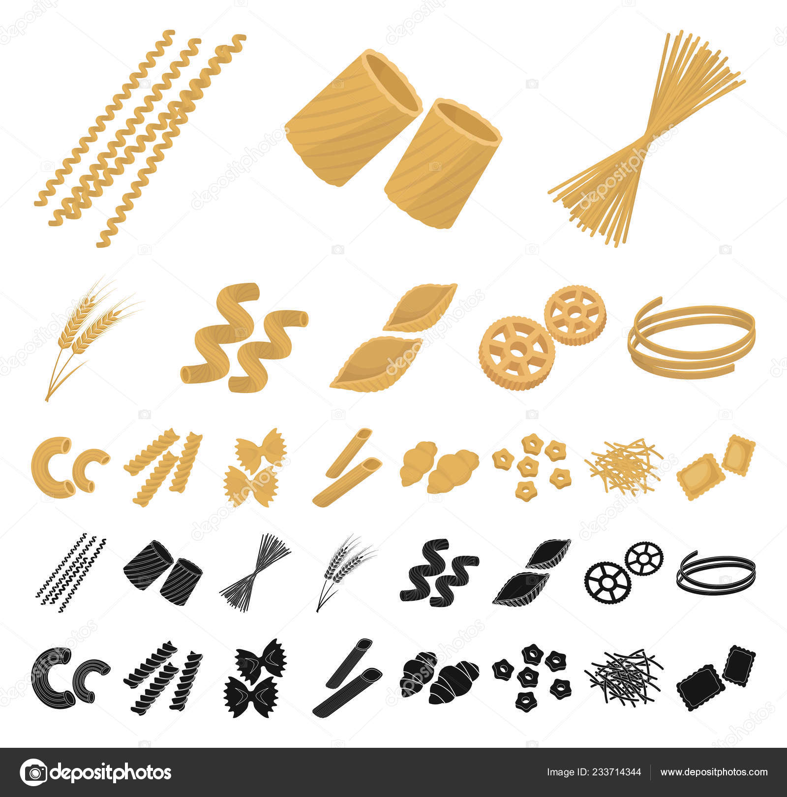 Types of pasta cartoon, black icons in set collection for design ...