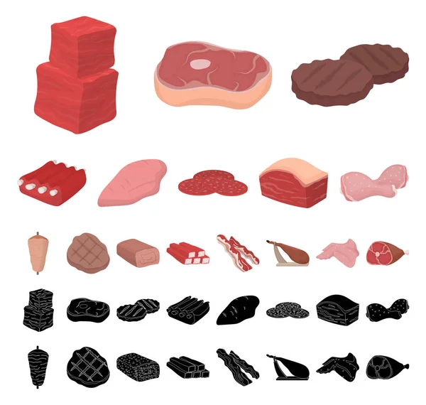 Different meat cartoon,black icons in set collection for design. Meat ...