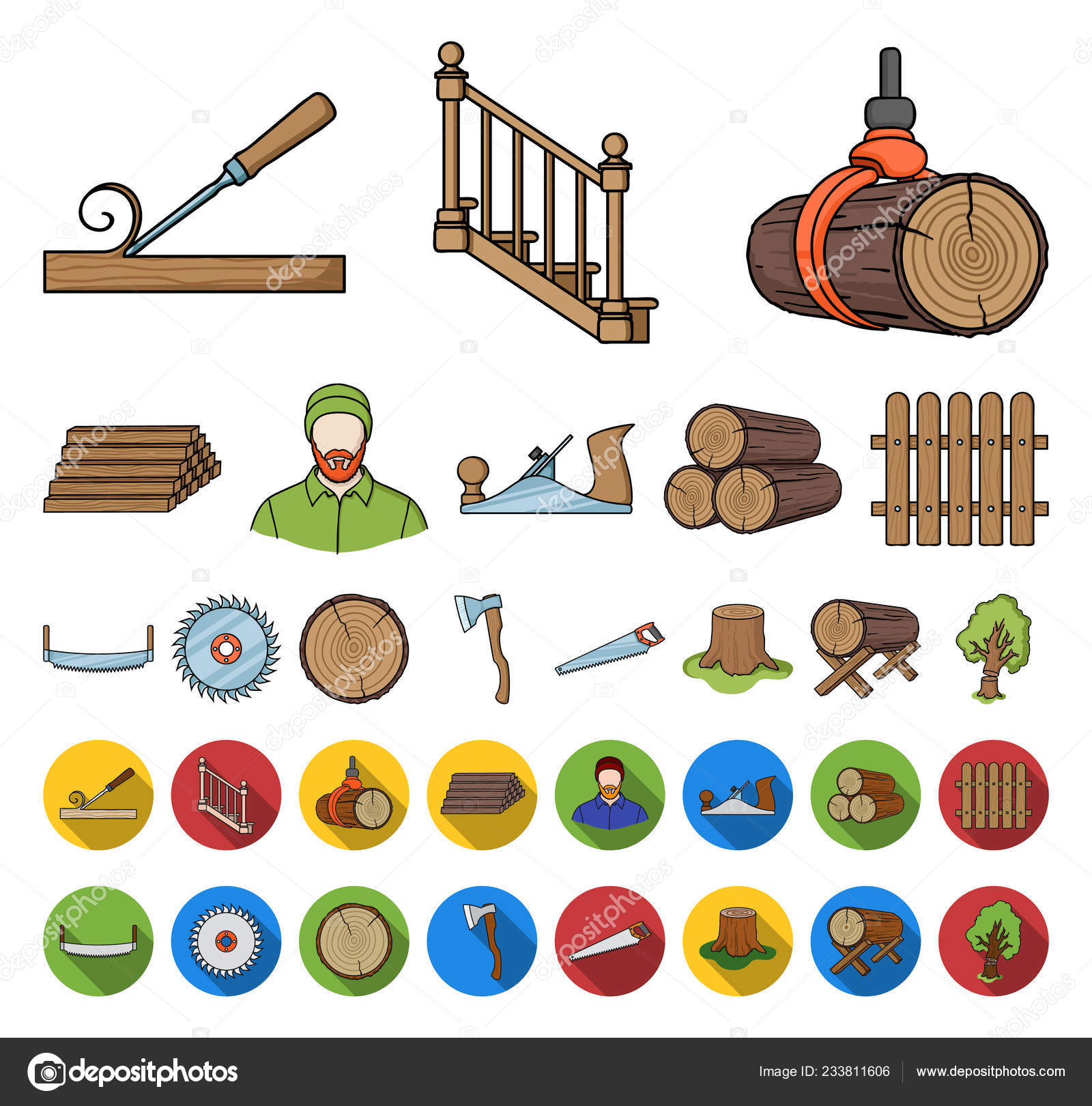 Sawmill and Timber cartoon,flat icons in set collection for design ...