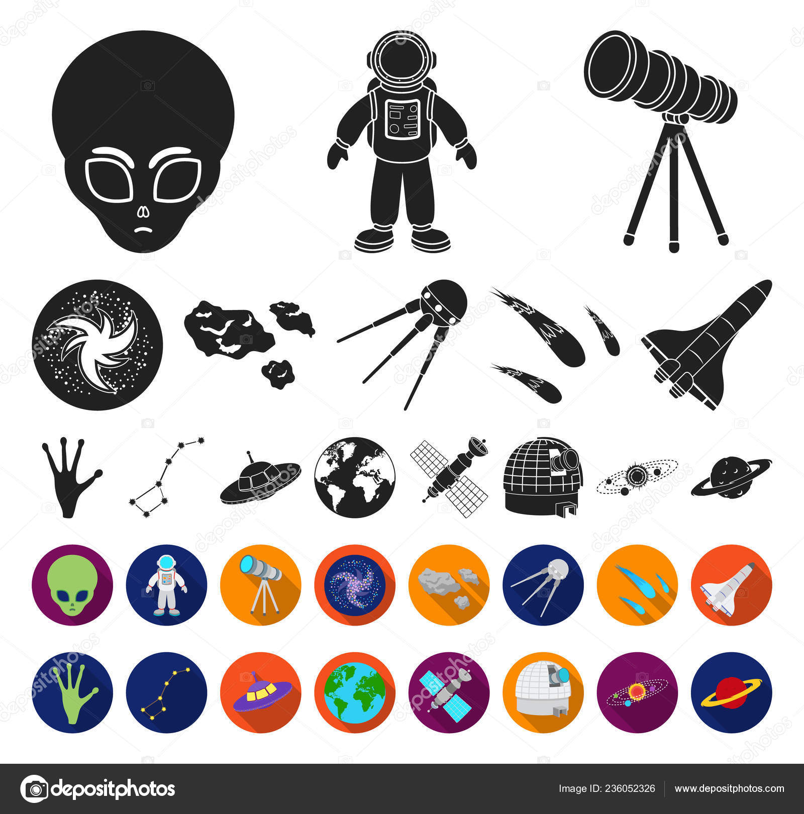 Space technology black,flat icons in set collection for design ...