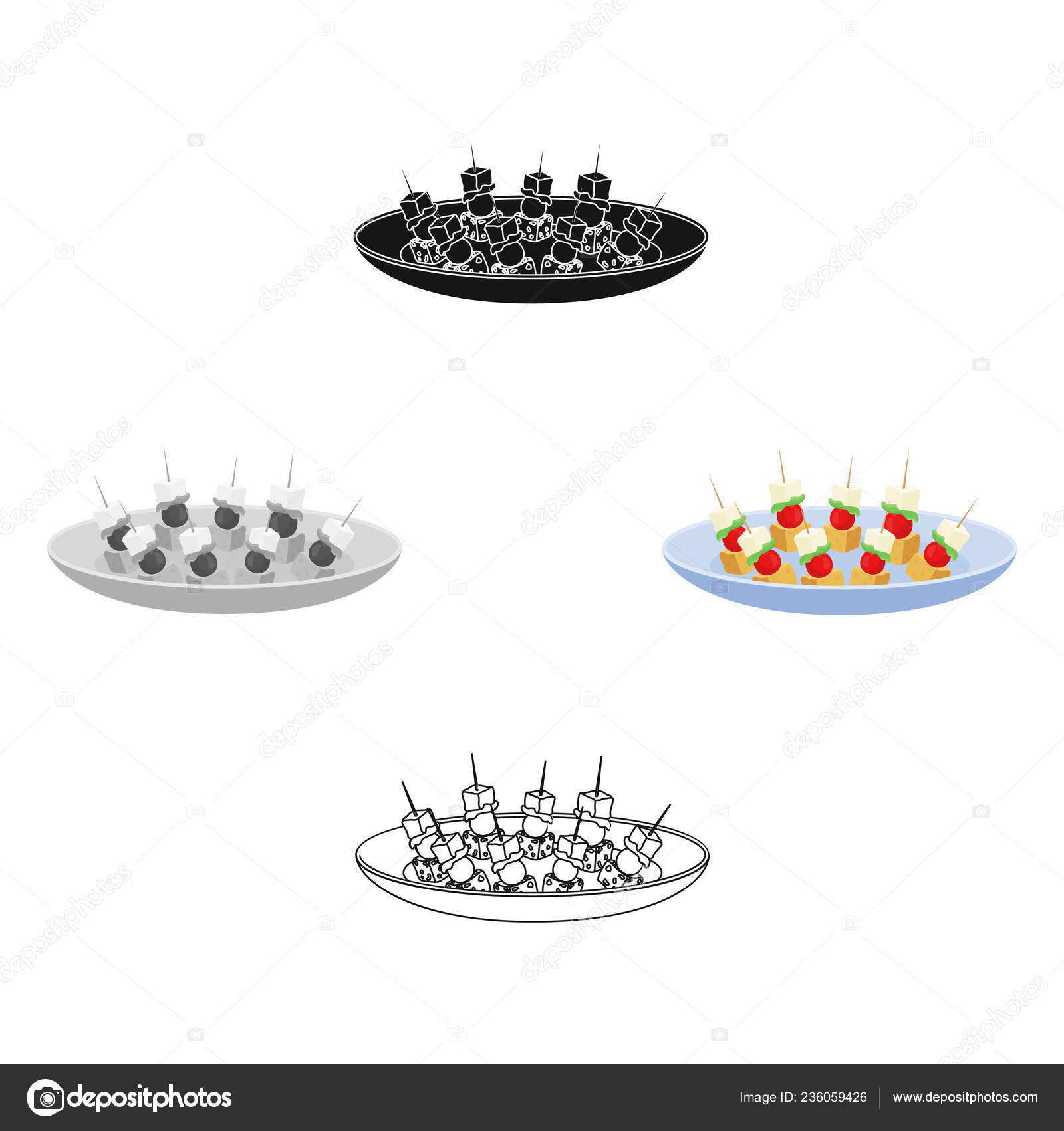 Canape on the plate icon in cartoon style isolated on white background ...