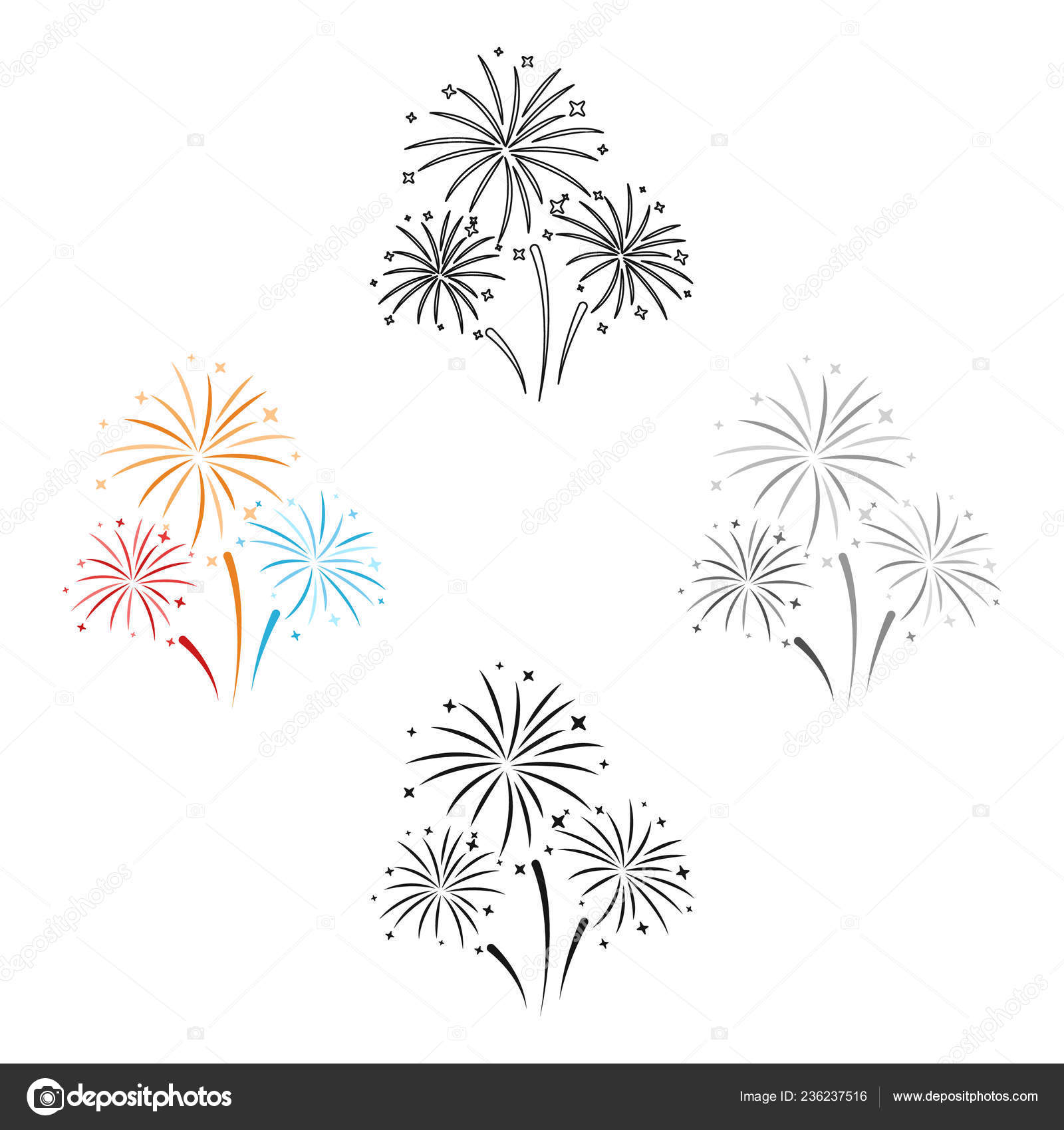 Colorful fireworks icon in cartoon style isolated on white background ...