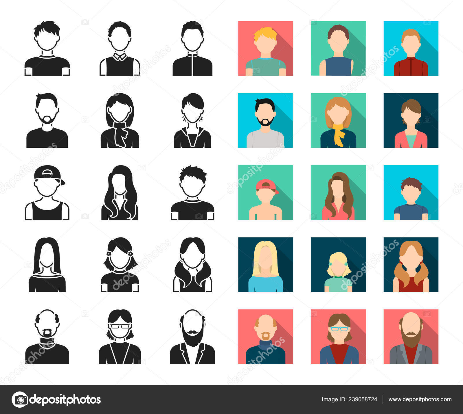Avatar and face black,flat icons in set collection for design. A ...