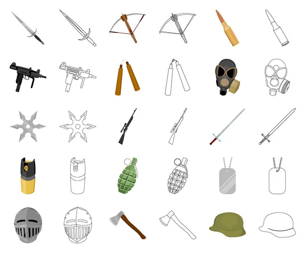 Types of weapons cartoon,outline icons in set collection for design ...