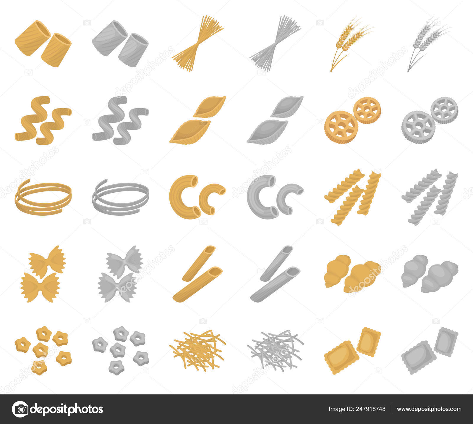 Types of pasta cartoon,monochrom icons in set collection for design ...