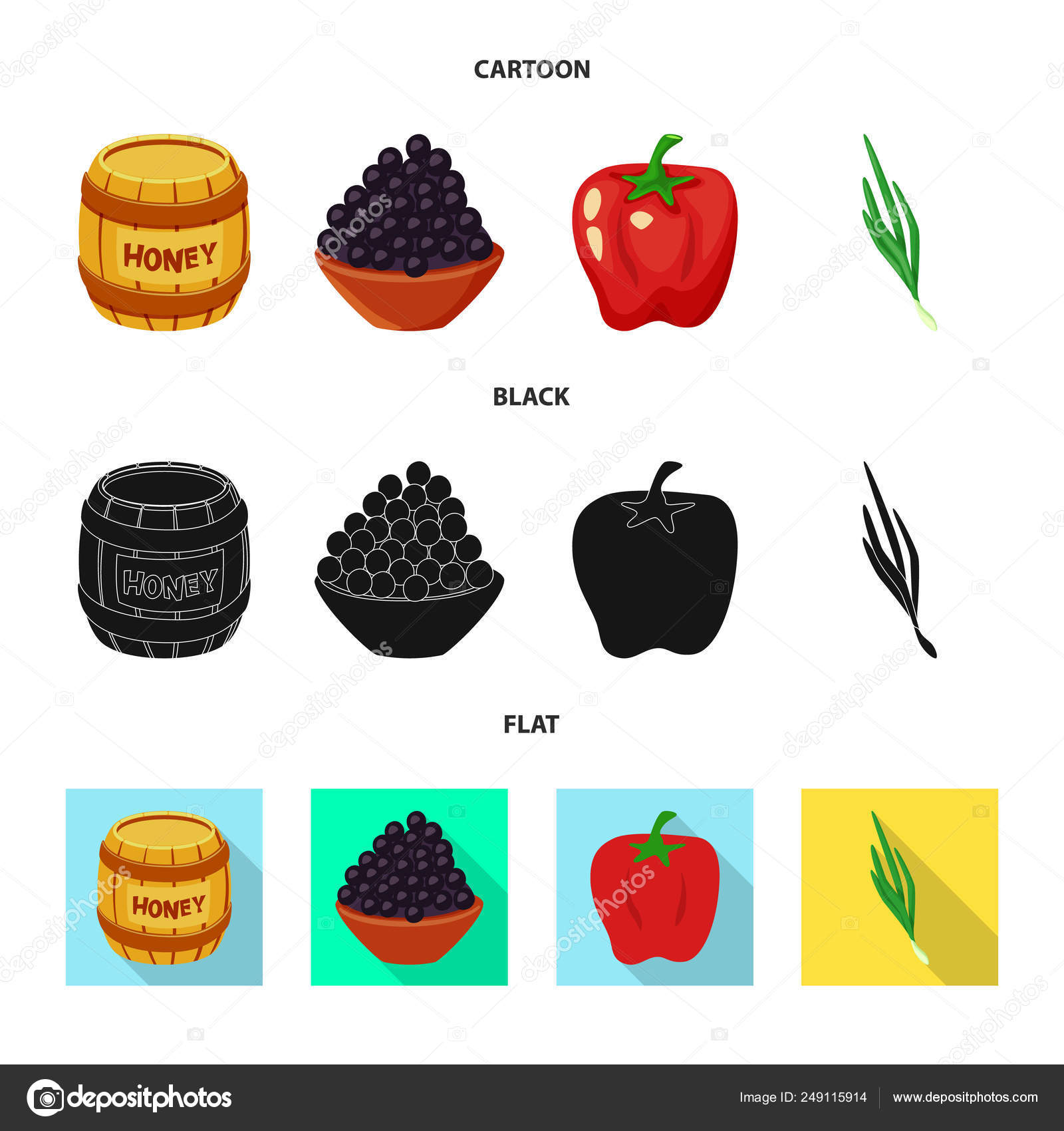 Diseño vectorial de sabor y símbolo del producto. Conjunto de sabor y ...