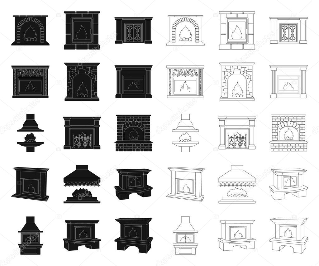 Diferentes tipos de chimeneas negro, iconos de contorno en la colección ...
