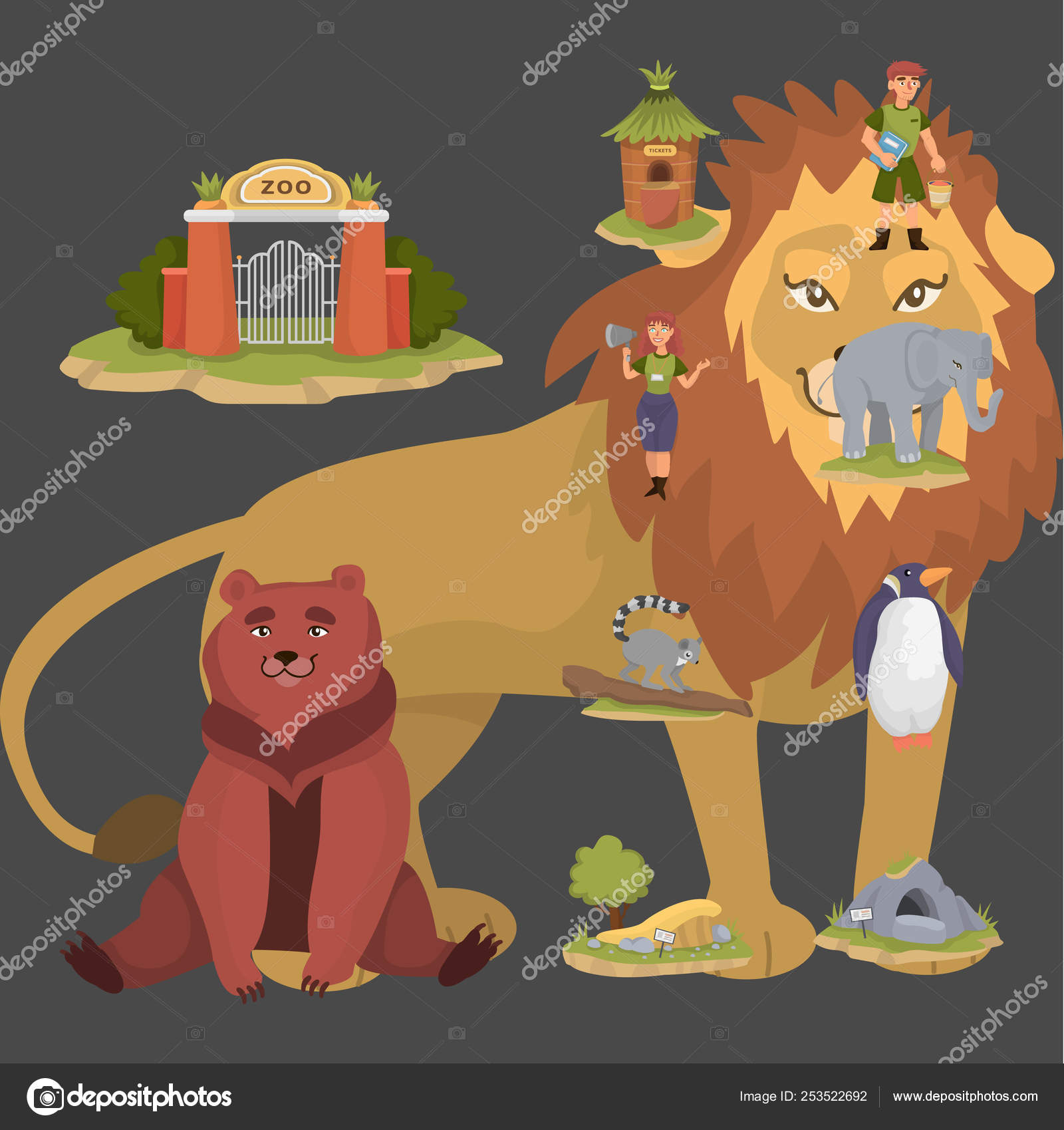 Vector illustration of zoo and park icon. Set of zoo and animal vector ...
