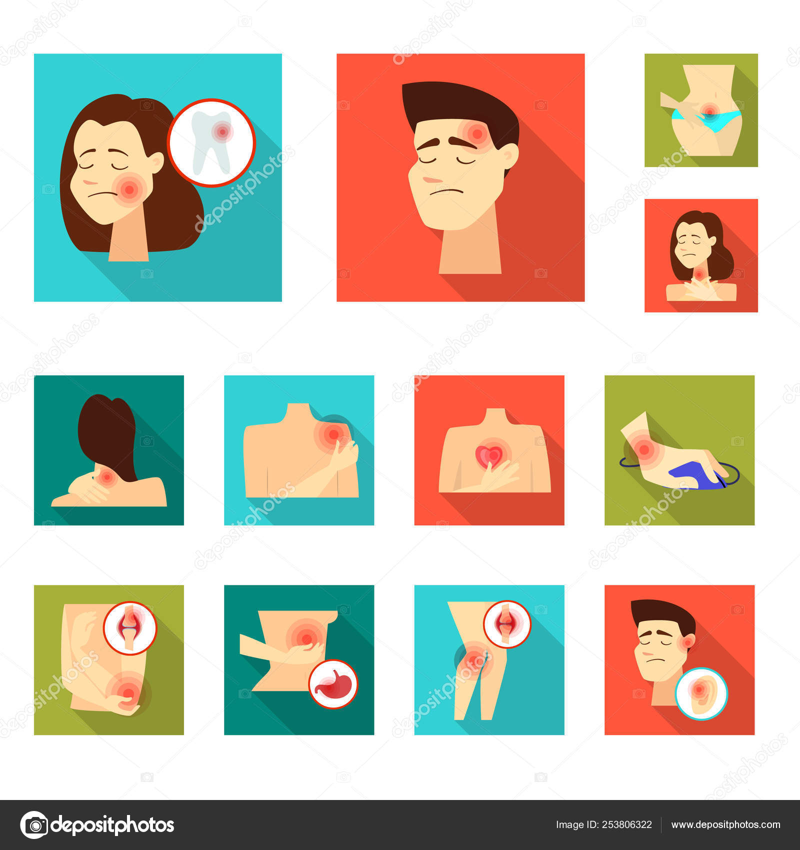 Diseño vectorial del daño y símbolo de la herida. Recogida de daños e ...